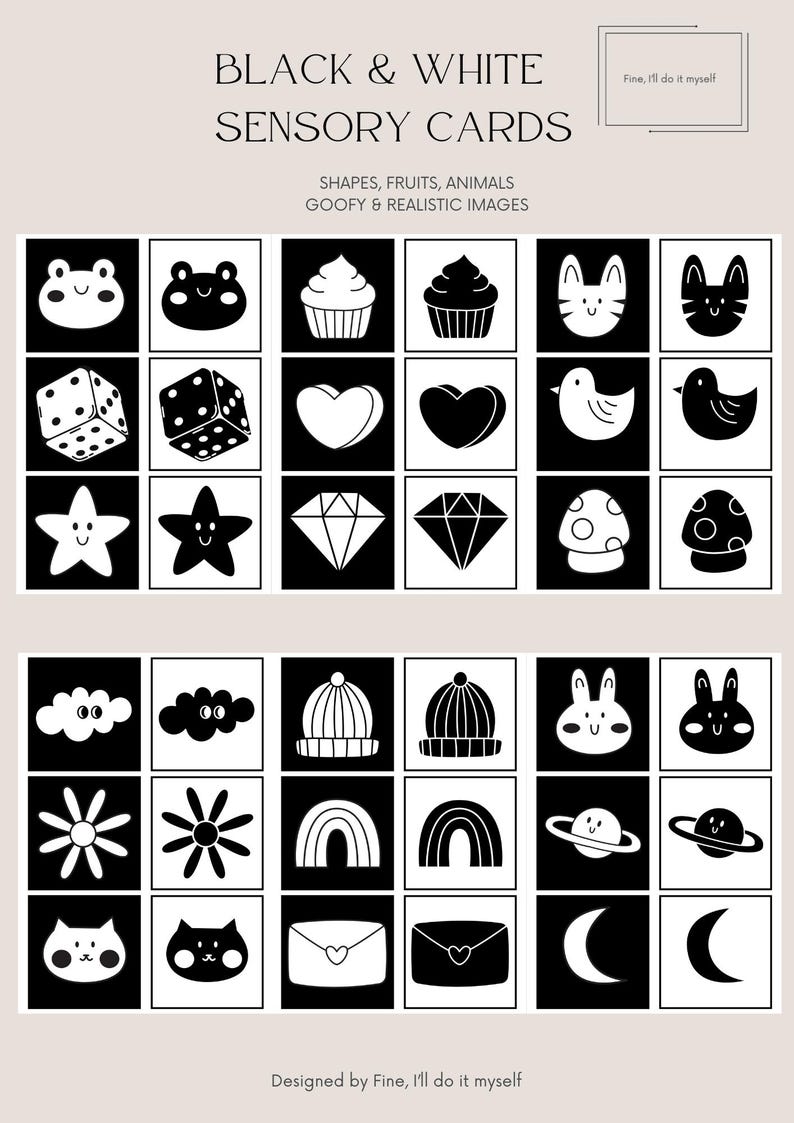 120 Printable Sensory Cards for Newborns, Visual Stimulation, Black ...