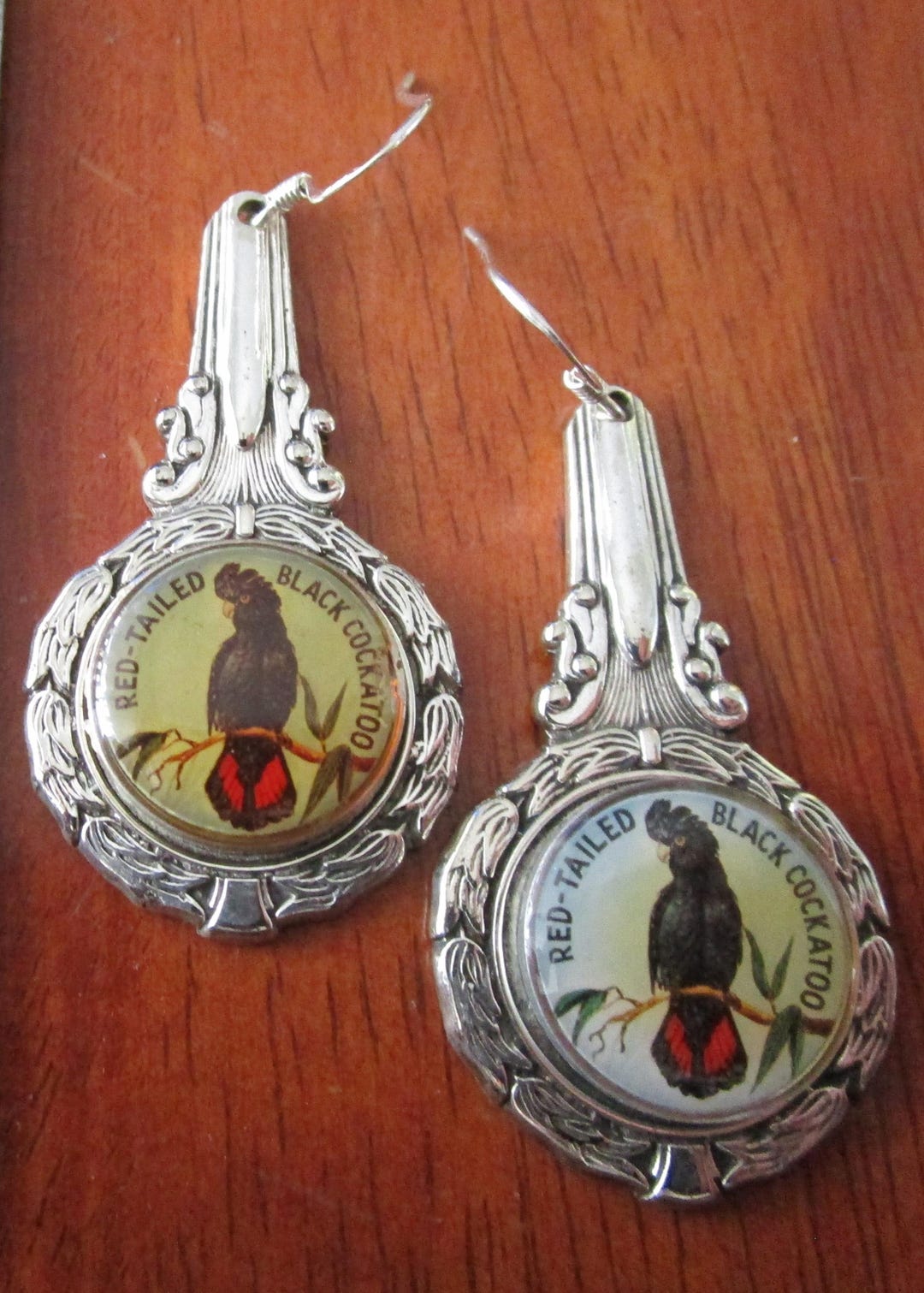 Antique Repurposed Souvenir Spoon Earings red Tailed Black Cockatoo - Etsy