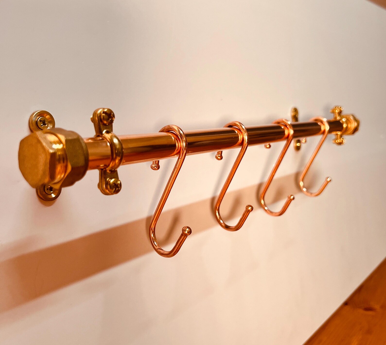Handcrafted Copper Brass Wall Mounted Rack With Hooks Industrial ...