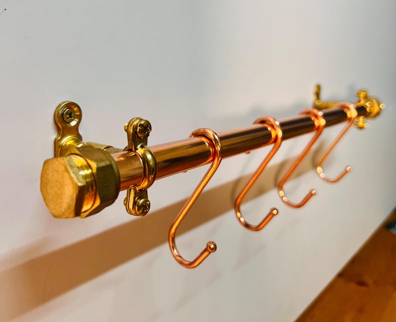 Handcrafted Copper Brass Wall Mounted Rack With Hooks Industrial ...