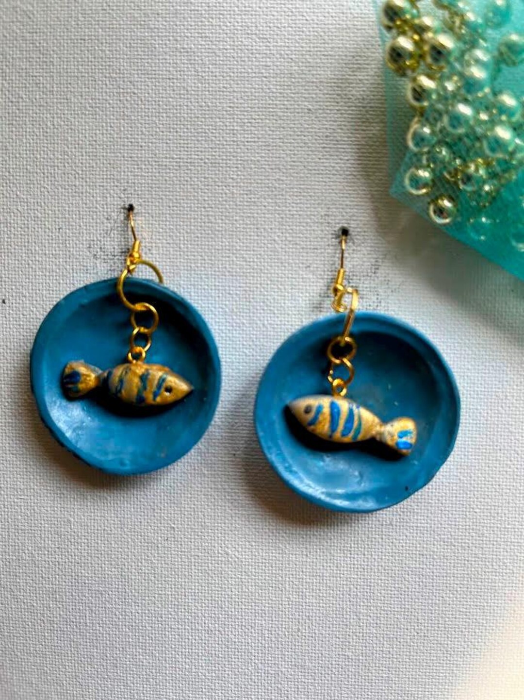 Goldfish in a Blue Bowl and Yellow Bird in a Wooded Bowl Polymer Clay ...