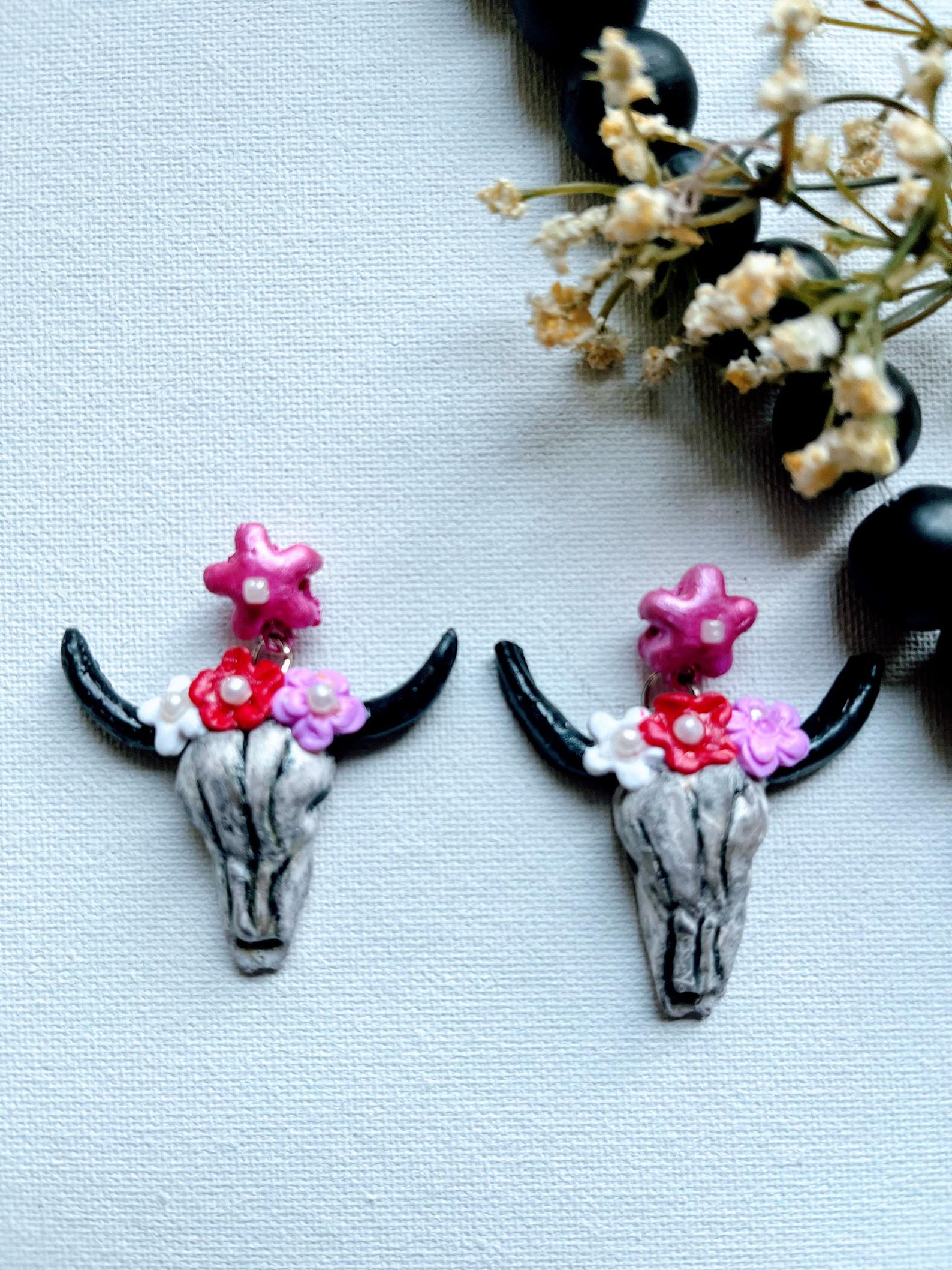 Charm of a Bull Decorated With Flowers Polymer Clay Earring - Etsy