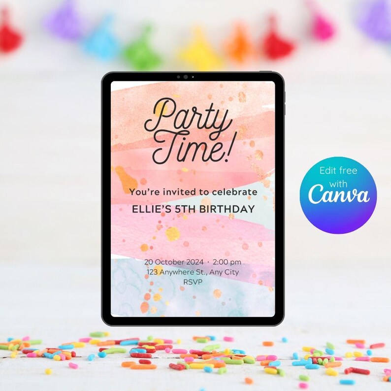 Editable Rainbow Party Time Birthday Invitation - Digital Download - Etsy