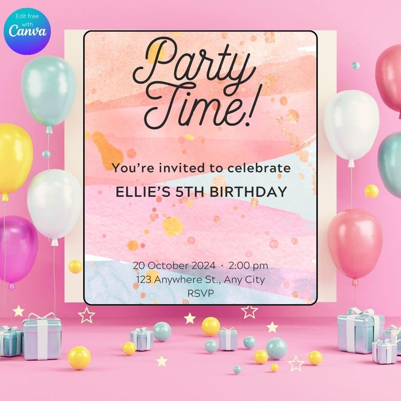 Editable Rainbow Party Time Birthday Invitation - Digital Download - Etsy