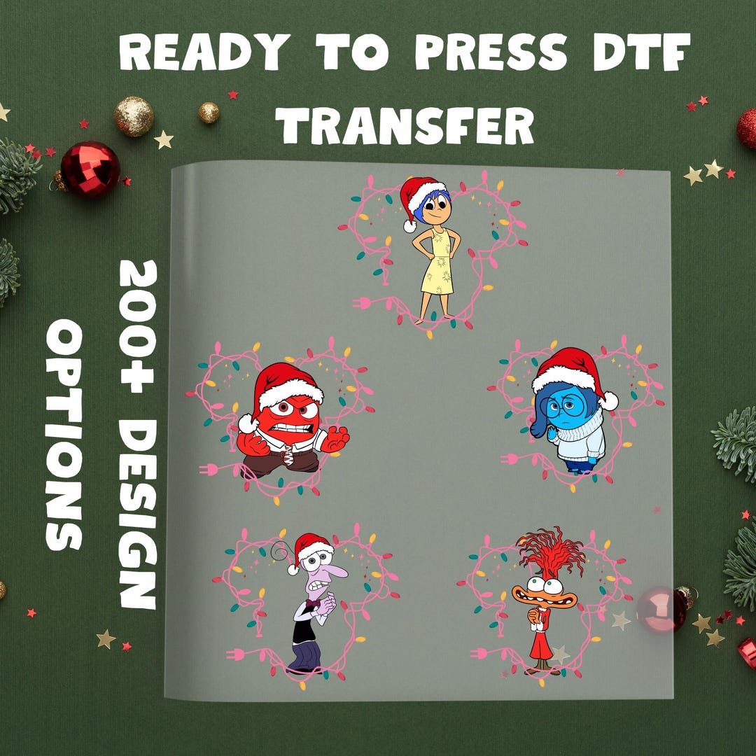 Disney Inside Out Characters Christmas DTF, Inside Out Emotions Xmas ...