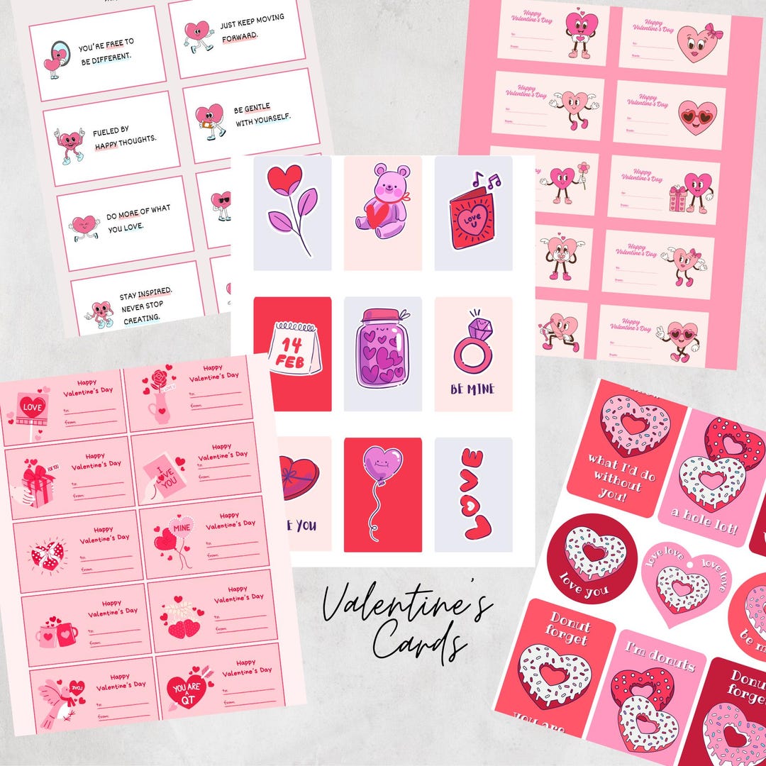 Printable Valentine's Day Cards, Tags, Notes & Gift Boxes Bundle ...