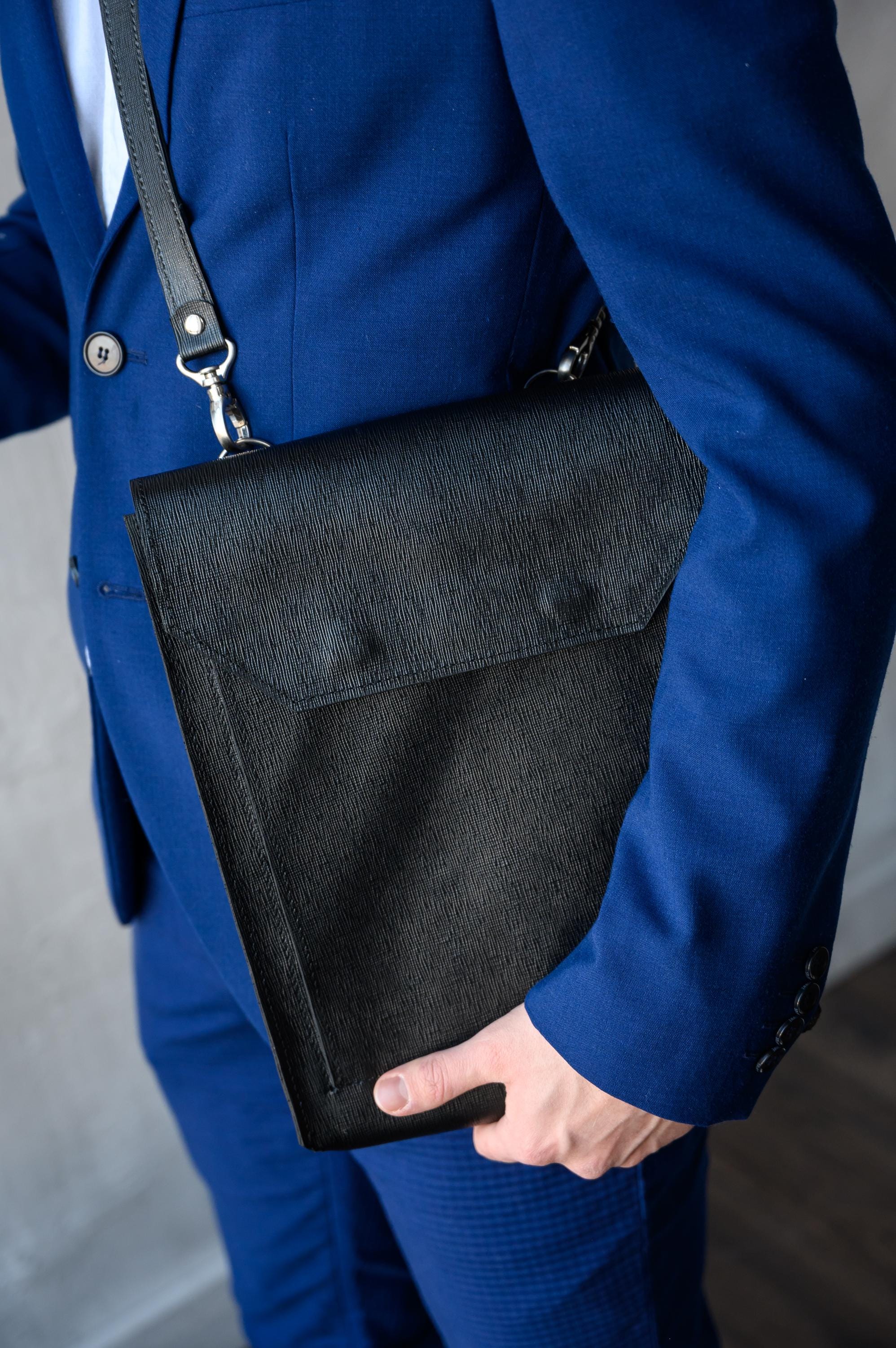 Modern Vertical Messenger Bag, Minimalist Slim Leather Laptop Crossbody ...