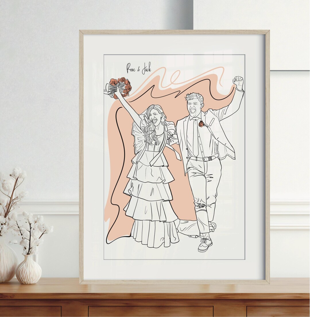Custom Couple Drawing, Wedding Portrait Drawing, Personalized Line ...
