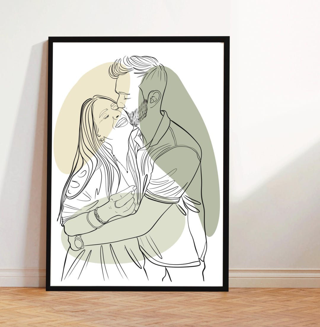 Couple Portrait, Gift for Couple, Engagement Drawing, Personalized Love ...