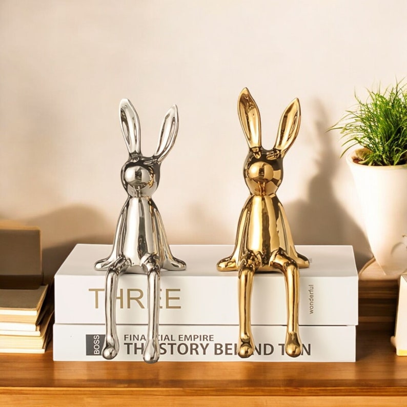 Ceramic Long-eared Sitting Rabbit Statue | Luxury Home Decor Ornament ...