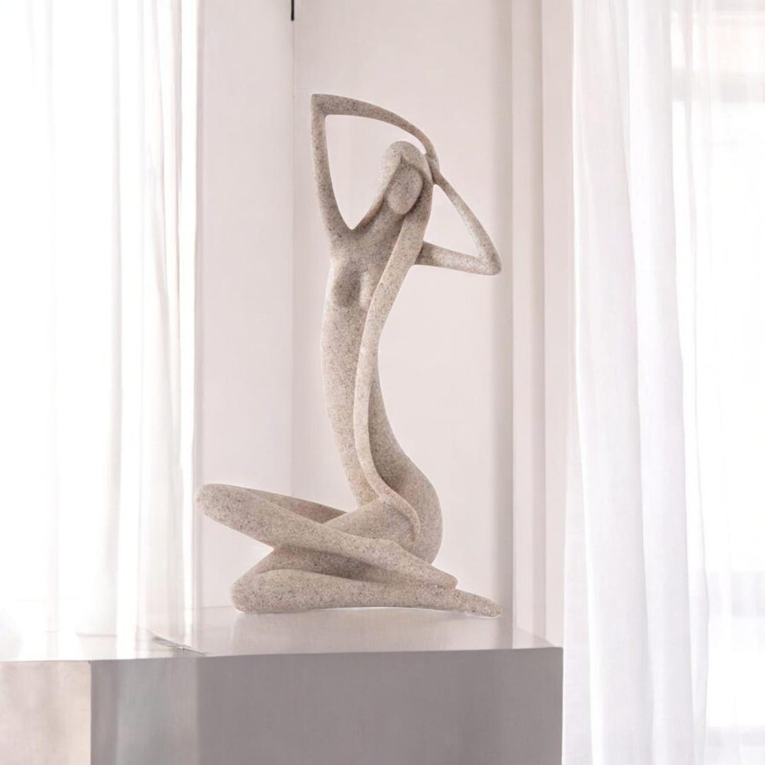 Yoga Pose Woman Statue | Faceless Long-haired Modern Abstract Feminine ...