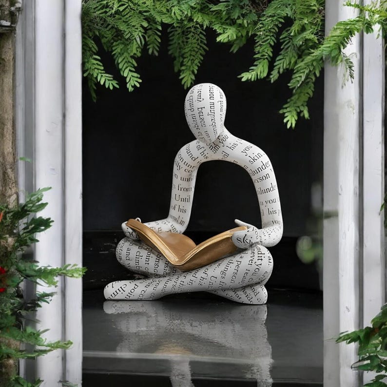 Reading Woman Statue Abstract Thinker Figurine Modern Resin Book ...