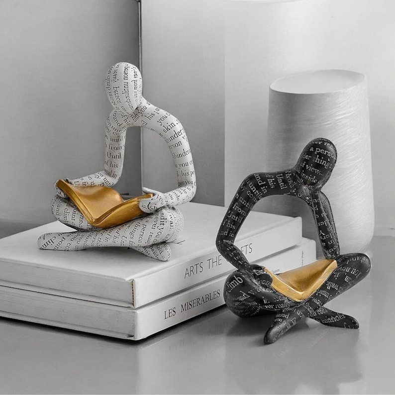 Reading Woman Statue Abstract Thinker Figurine Modern Resin Book ...