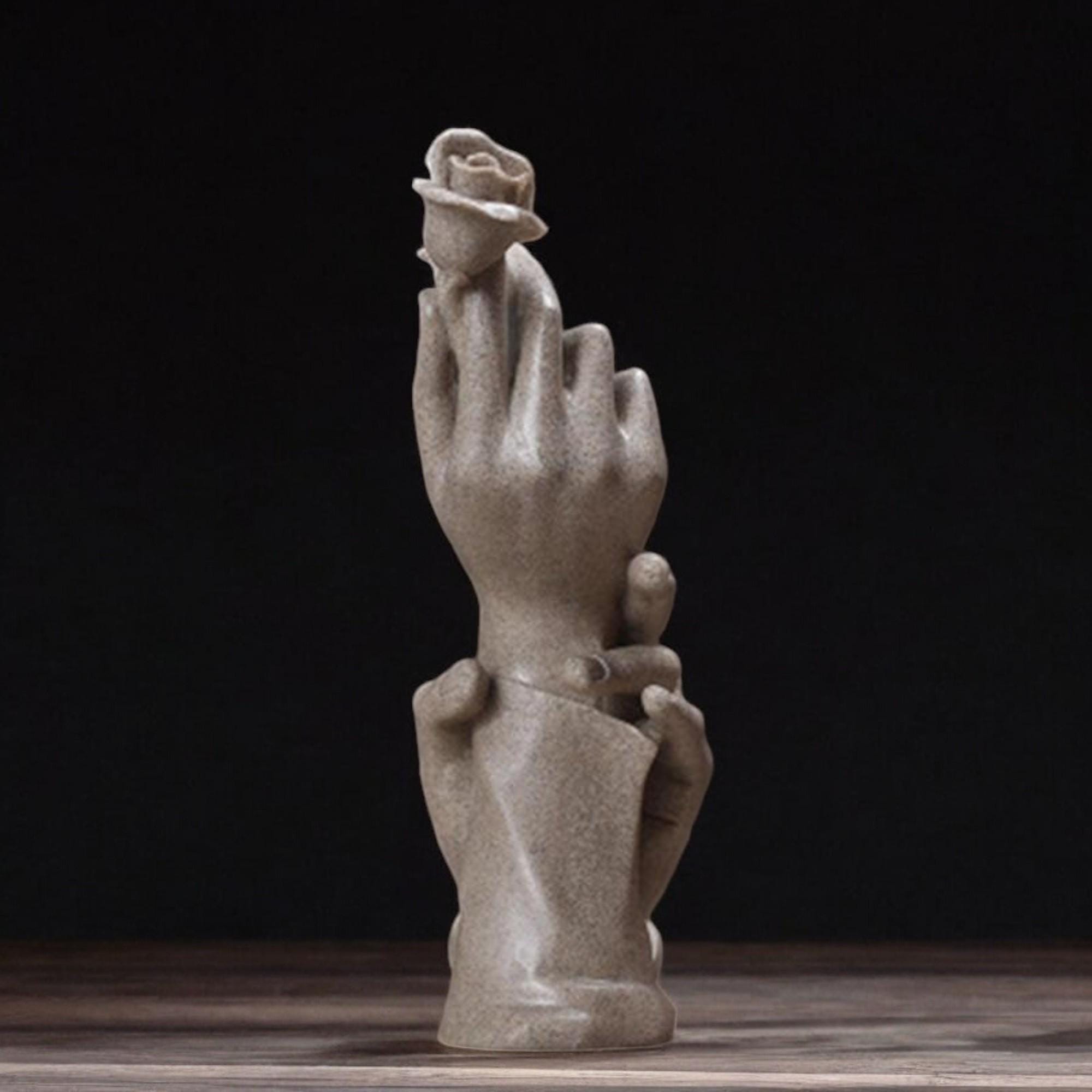 Sand Color Nordic Hand Holding Rose Statue | Abstract Resin Hand ...