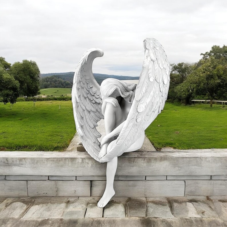 3D Sad Angel Statue | Angel Wings Hugging Legs Sculpture | Creative ...