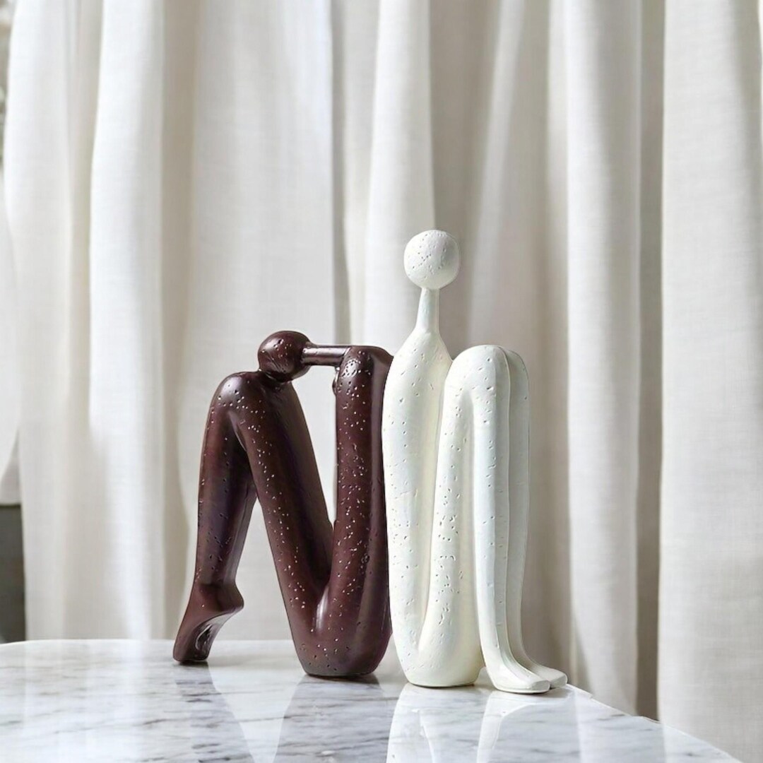 Ceramic Back-to-back the Thinker Statue | Abstract Nordic Figurine ...