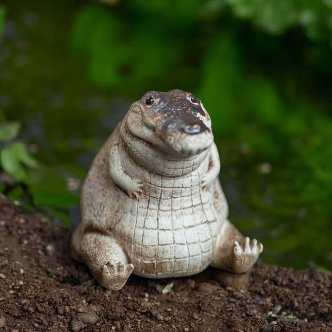 Chubby Reclining Crocodile Tea Pet Handmade Clay Pottery Crocodile ...