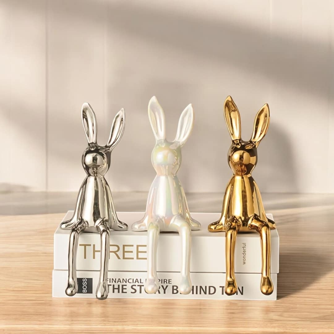 Ceramic Long-eared Sitting Rabbit Statue | Luxury Home Decor Ornament ...