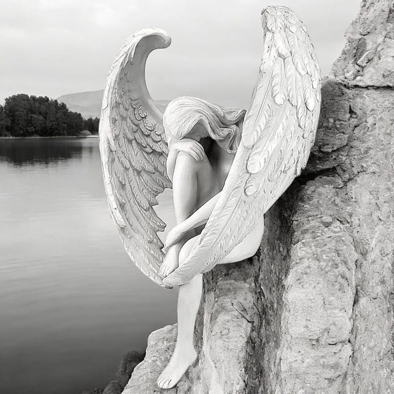 3D Sad Angel Statue | Angel Wings Hugging Legs Sculpture | Creative ...
