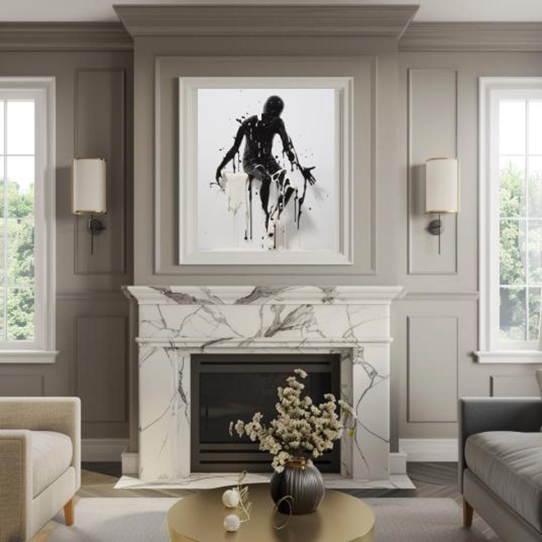 Modern Surreal Digital Art Print - Black and White Dripping Figure ...