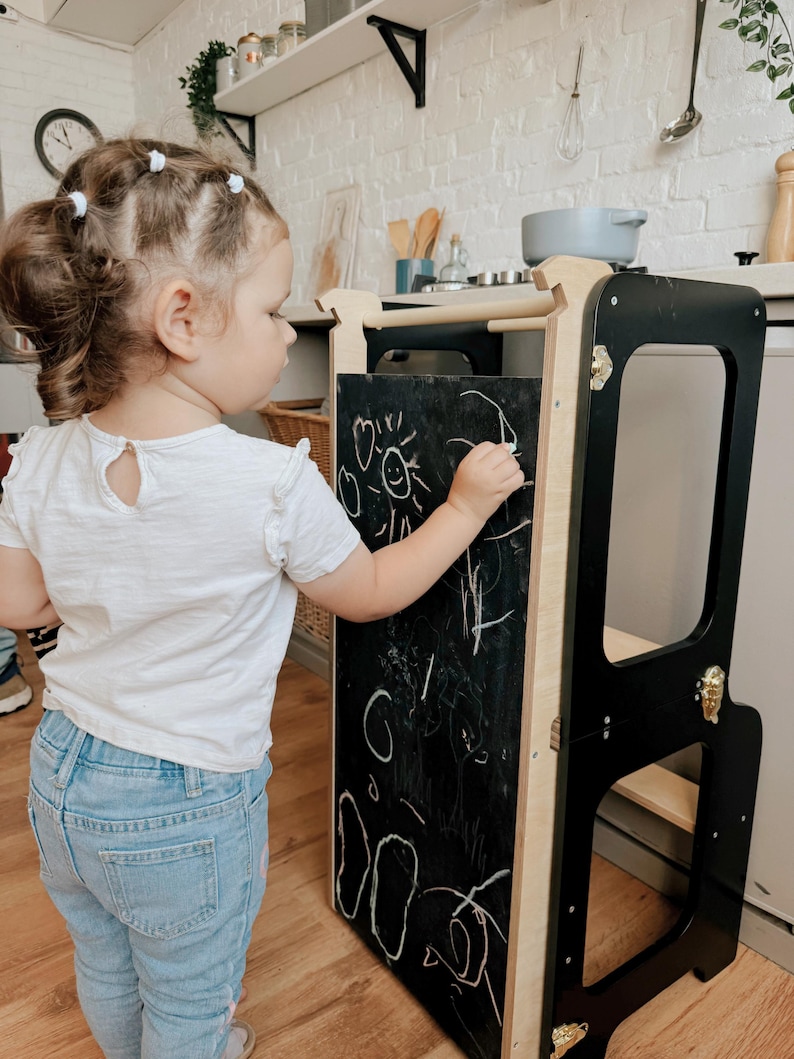 Foldable Toddler Tower, Kitchen Step Stool, Slide & Blackboard - Etsy