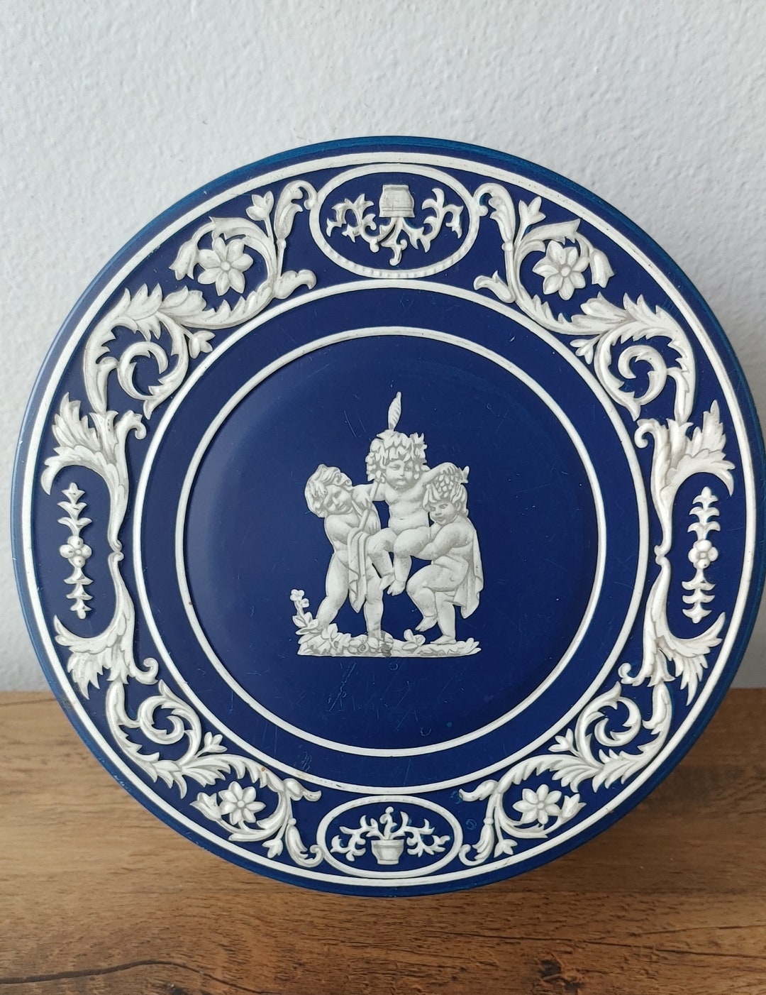 Vintage Wedgwood Tin Blue and White Storage Tin Round Made in England ...
