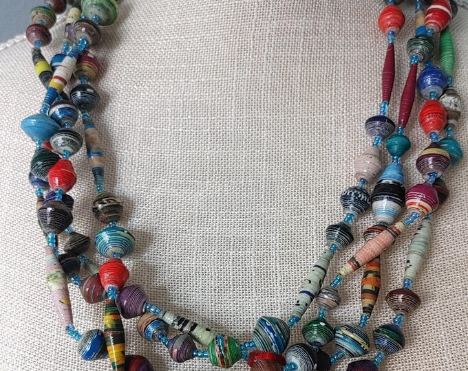 Handmade Paper Beaded Necklace, Paper Bead Necklace, 60" Paper Bead ...