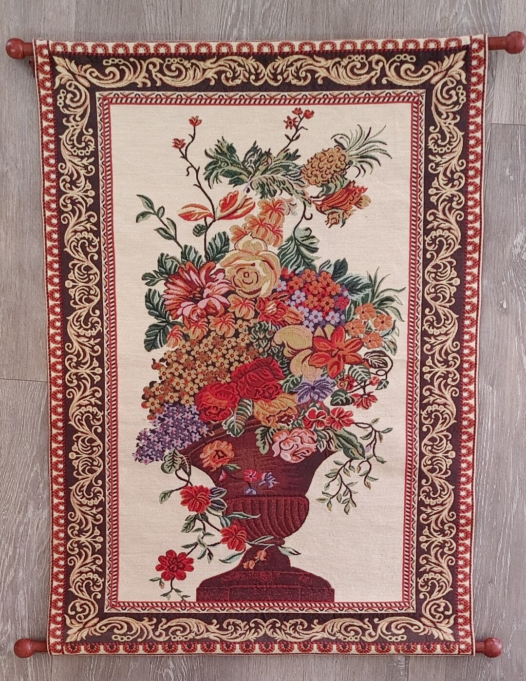 Vintage Hanging Wall Tapestry Floral Bombay Company With Poles ...