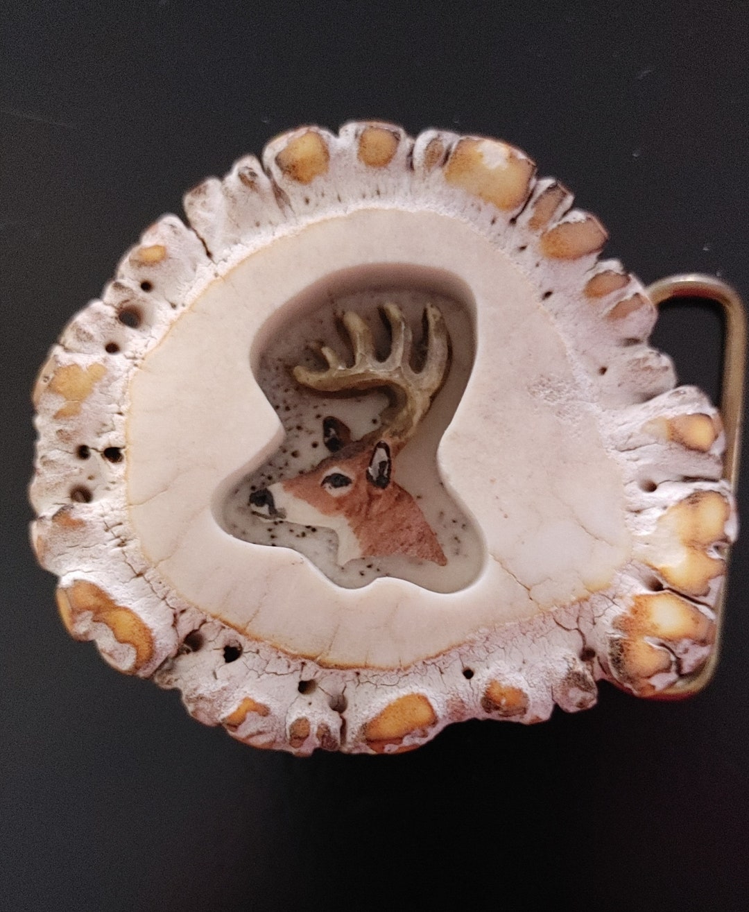 Vintage Elk Antler Belt Buckle Deer Horn Rustic Hunting Round - Etsy