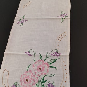 2 Vintage Embroidered Table Runners Flowers Linen Cotton Tableware ...