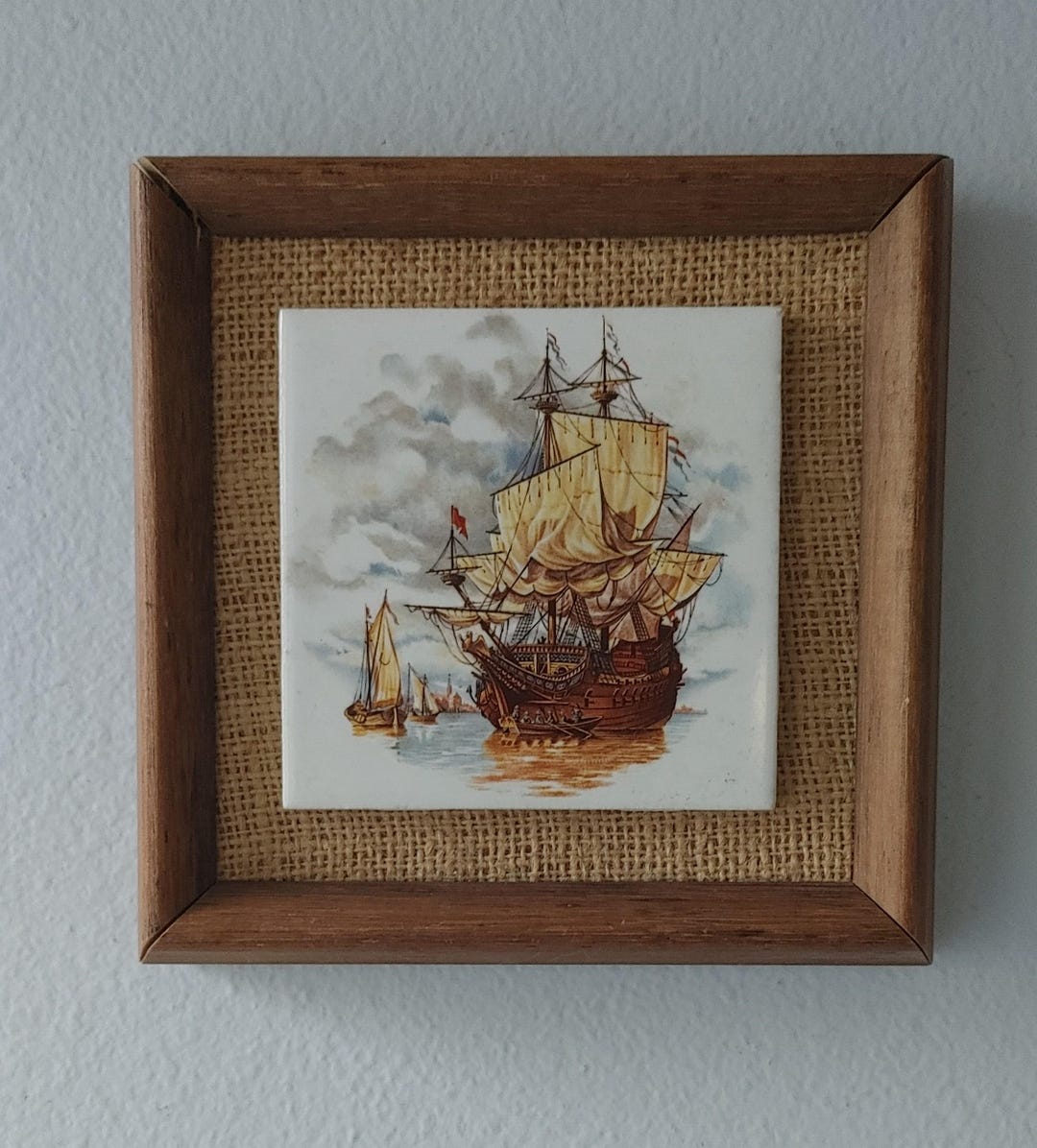 Vintage Tall Ship Framed Tile Mcm Mid Century Wall Decor Sail Boats ...