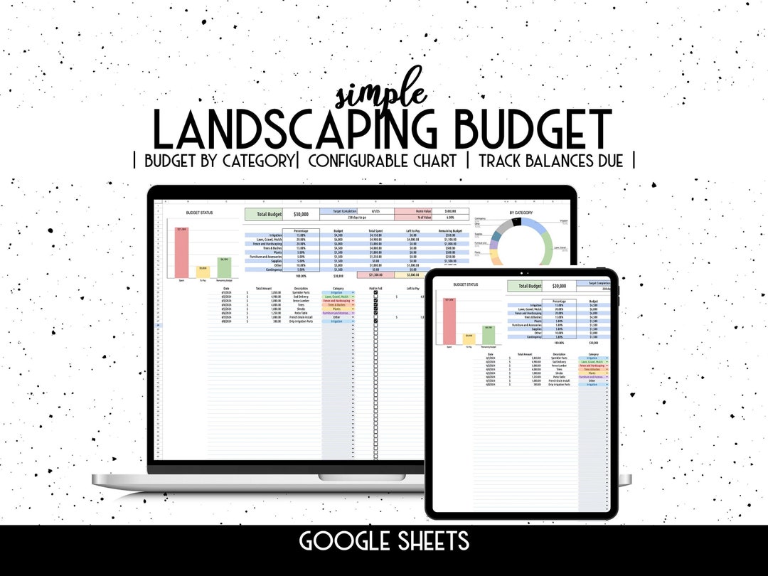 Easy Landscape Budget Spreadsheet Template - Etsy