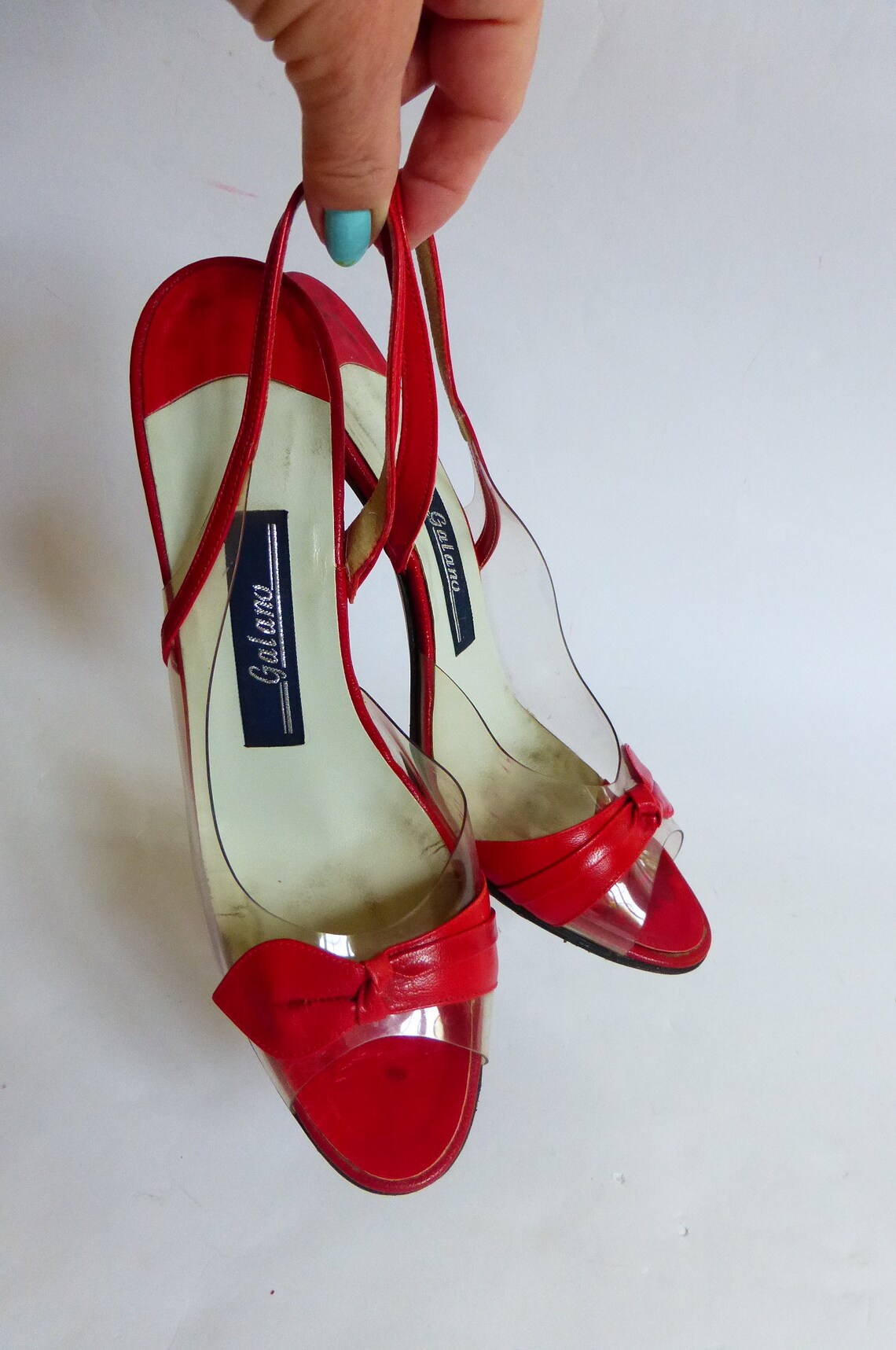 80s Vtg Clear Vinyl & Red Leather Slingback Shoes High Heel - Etsy