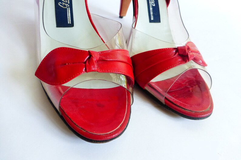 80s Vtg Clear Vinyl & Red Leather Slingback Shoes High Heel - Etsy