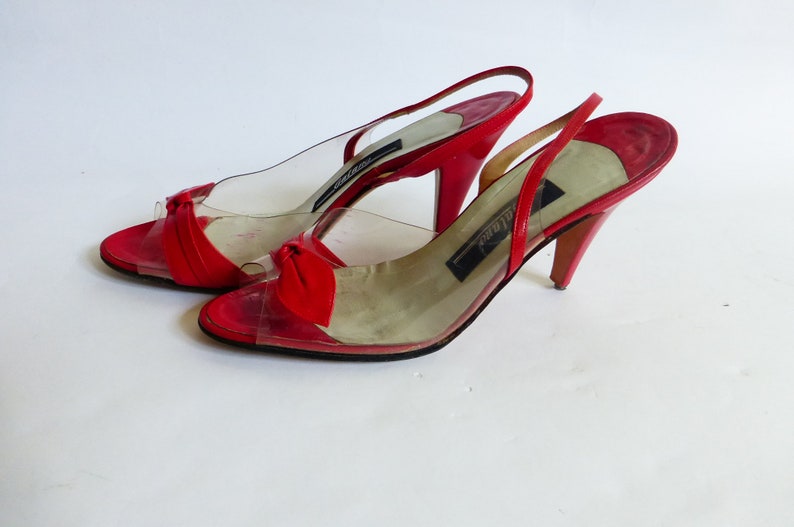 80s Vtg Clear Vinyl & Red Leather Slingback Shoes High Heel - Etsy