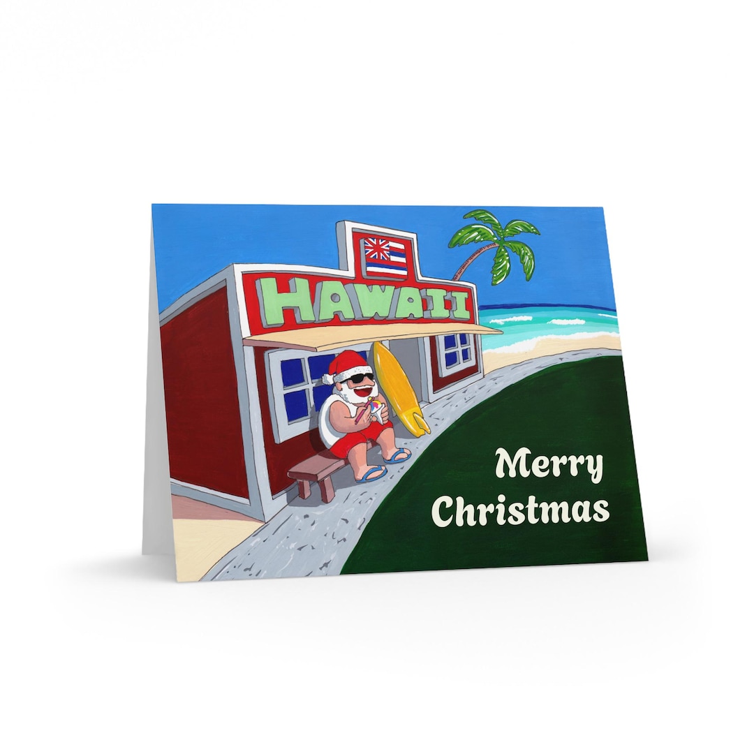 Santa in Hawaii, Island Vibes, Christmas Cards, Holiday Stationery, Set ...
