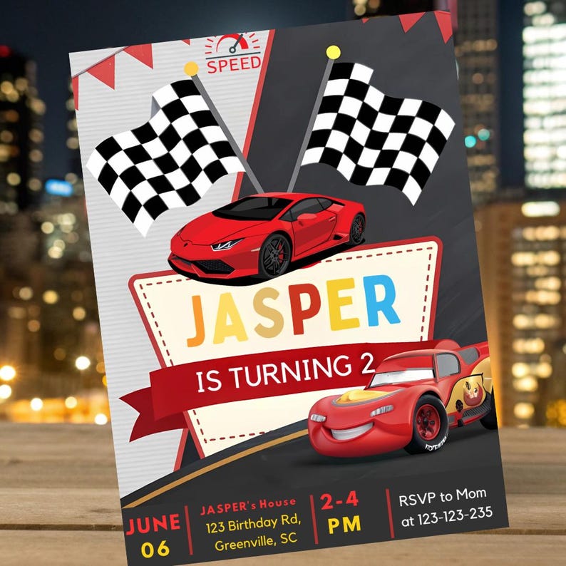 Editable Lightning Mcqueen Cars Birthday Invitation Race Car Party ...