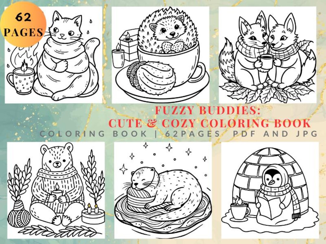 Fuzzy Buddies: Cute and Cozy Coloring Book | Relaxing Illustrations for ...
