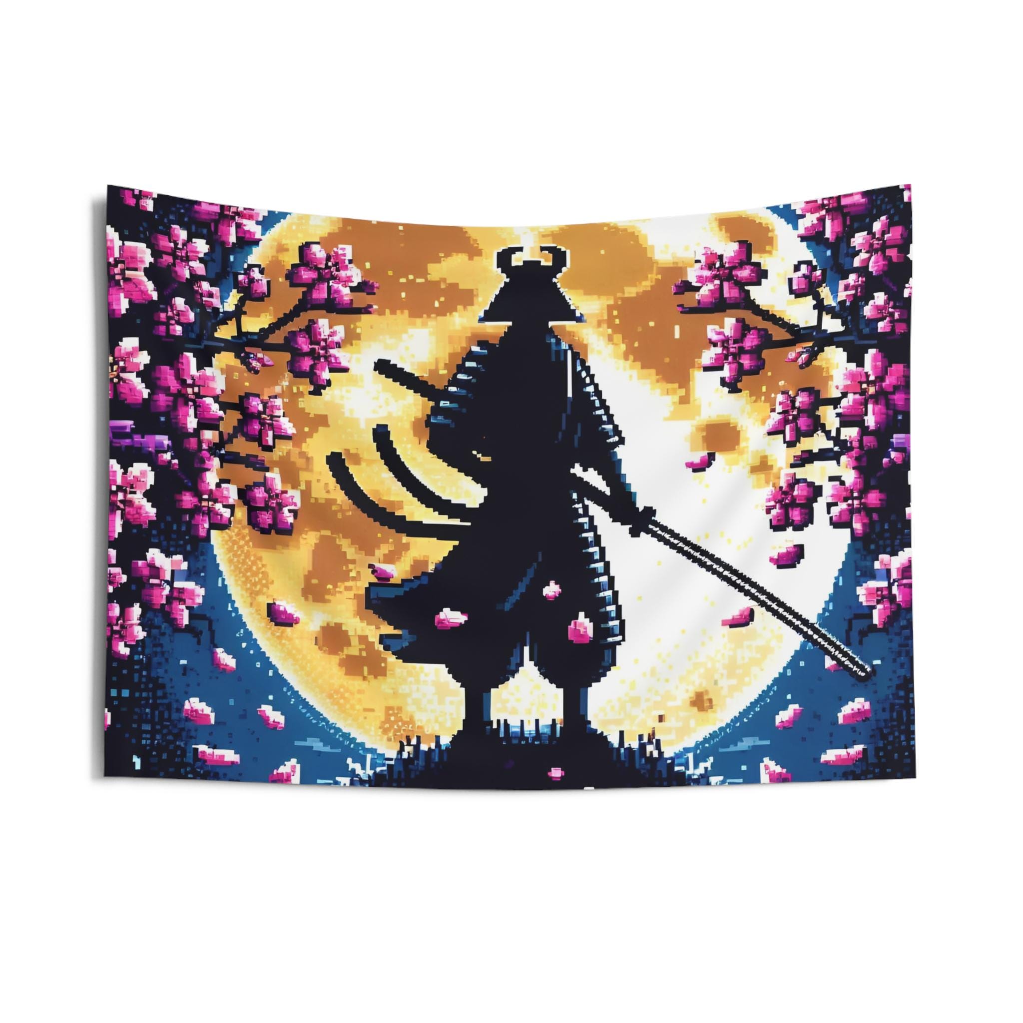 Pixel Art Samurai Tapestry Japanese Samurai High-resolution Wall Art ...
