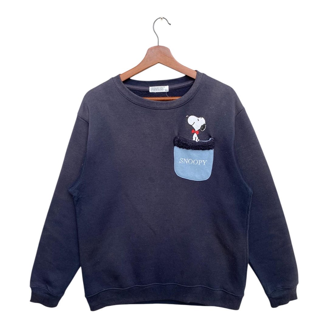 Snoopy Peanuts Sweatshirt Jumper Pocket Pullover Crewneck Blue Size ...