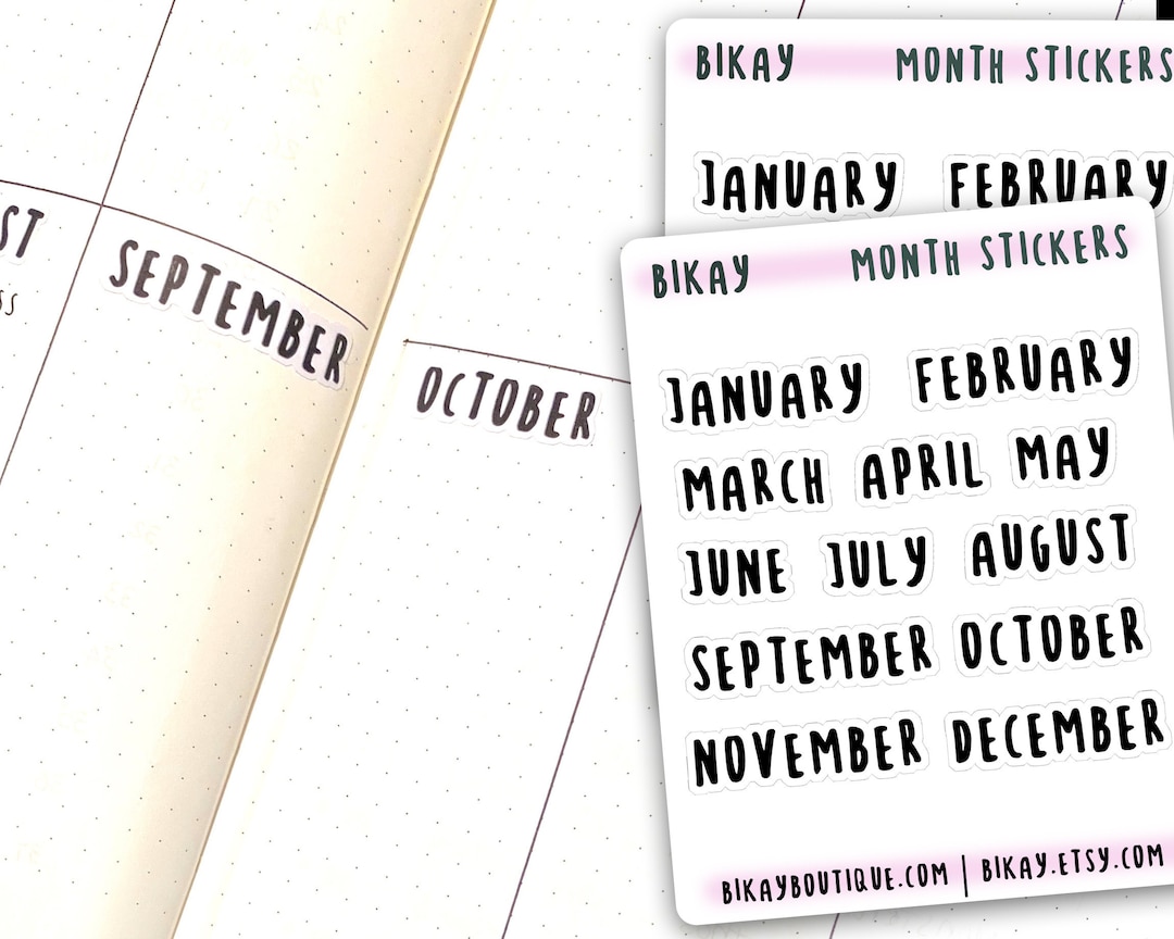Month Script Stickers, Headers Planner Monthly Stickers, Month Stickers ...