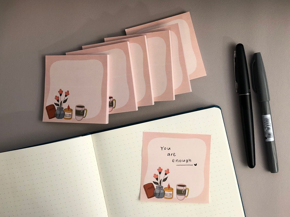 Cozy Self Love Sticky Notes Cute Notepad Kawaii Memopad | Etsy