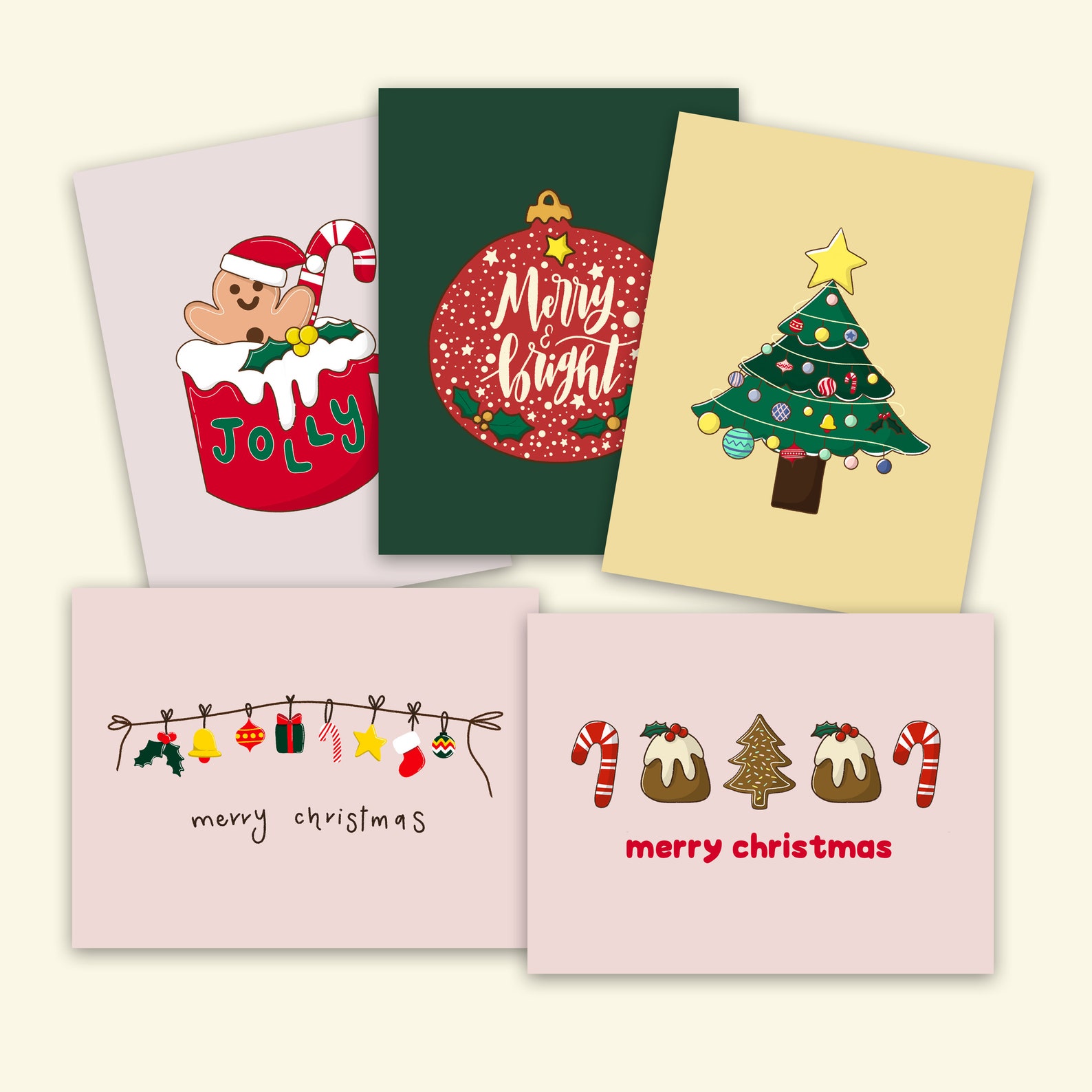 Cute Christmas Cards Pack, Merry Christmas Card, Funny Christmas Card ...