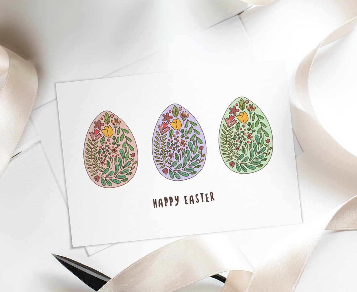 Easter Card, Happy Easter Eggs Card Set - Etsy Canada