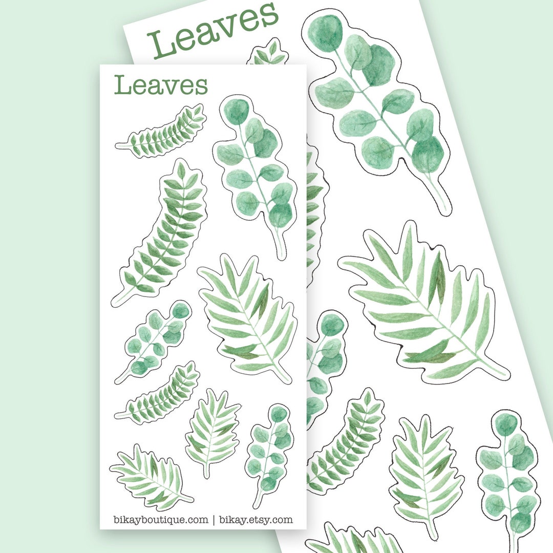 Watercolor Plant Sticker Sheet, Transparent Leaves, Botanical Planner ...