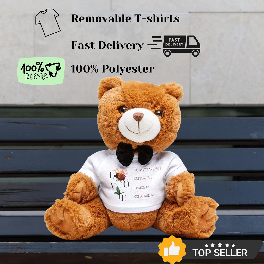 Love Personalized Teddy Bear With Flaming Red Rose A Christian Gift of ...