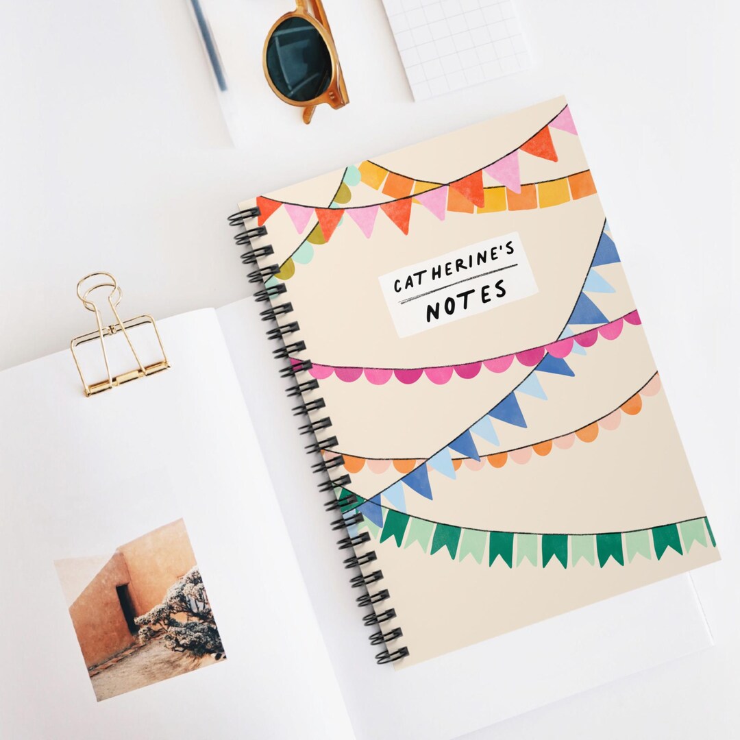 Personalized Hand Painted Spiral Notebook Colorful Flag Banner Design ...
