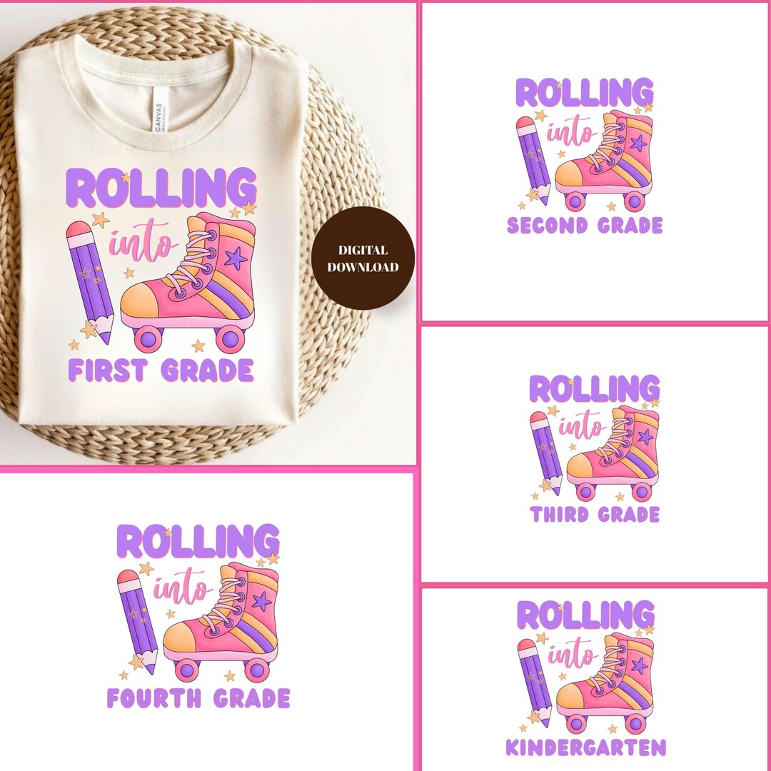 First Grade Roller Skate PNG: Back to School Shirt Design (digital ...