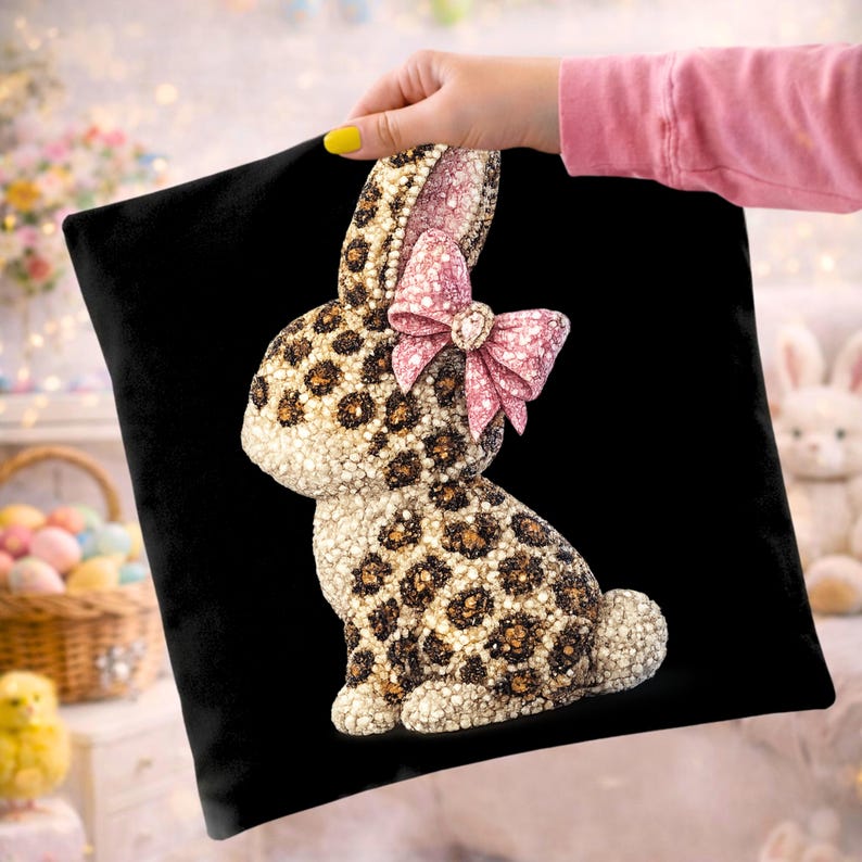 Leopard Easter Bunny PNG, Faux Rhinestone Pink Bow Spring Design - Etsy ...