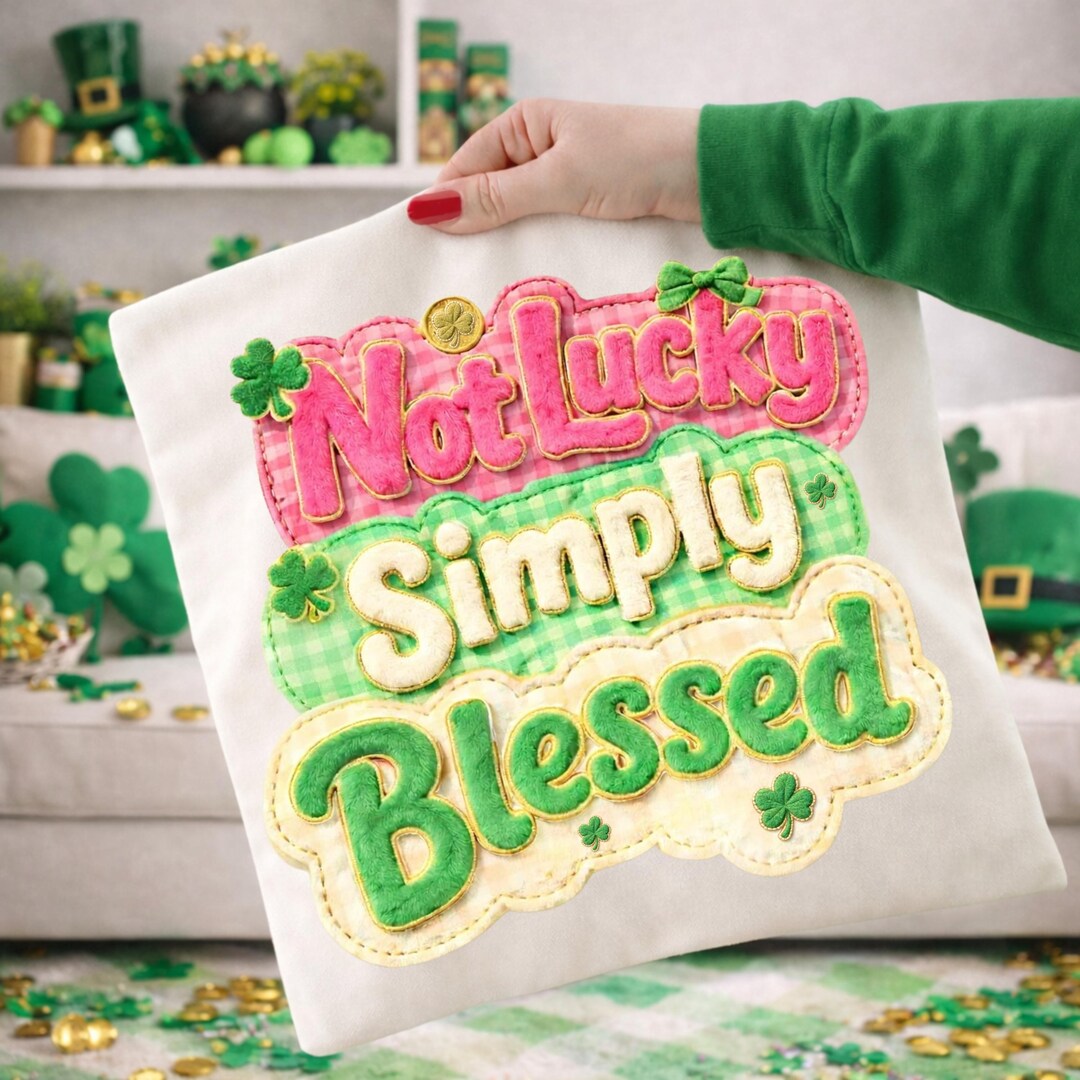 St Patrick’s Day PNG, Not Lucky Simply Blessed Faux Yarn Shamrock ...